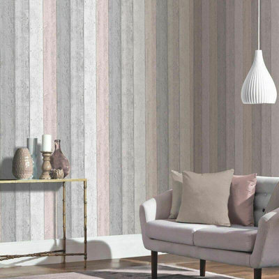ARTHOUSE PAINTED RUSTIC OLD WHITE GREY PINK BLUSH SHABBY WOOD WALLPAPER ...