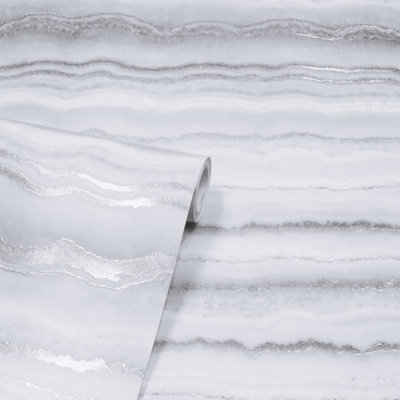 Arthouse Silver Stripes Mineral White & Silver Encased Glitter Feature ...