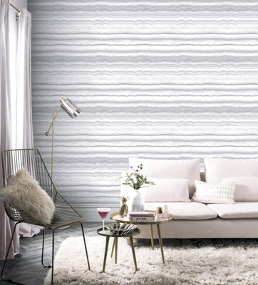 Arthouse Silver Stripes Mineral White & Silver Encased Glitter Feature ...