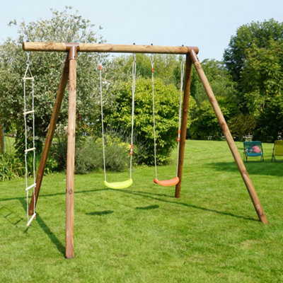 Arthur Double Wooden Swing Set with Rope Ladder