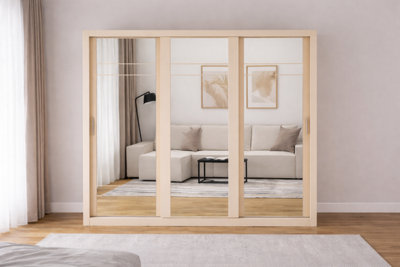 Arti 2 Cashmere Mirrored 3 Door Sliding Wardrobe 250cm with 6 Shelves ...