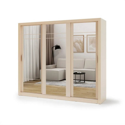 Arti 2 Cashmere Mirrored 3 Door Sliding Wardrobe 250cm with 6 Shelves ...