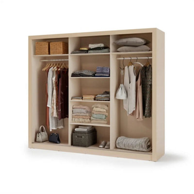 Arti 2 Cashmere Mirrored 3 Door Sliding Wardrobe 250cm with 6 Shelves ...