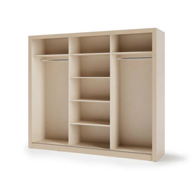 Arti 2 Cashmere Mirrored 3 Door Sliding Wardrobe 250cm with 6 Shelves ...