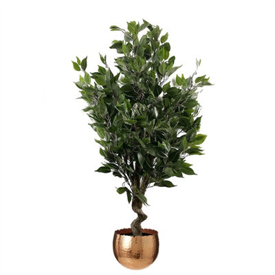 Artificial 110cm Evergreen Ficus Tree Copper Curve Planter
