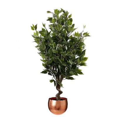 Artificial 110cm Evergreen Twist Ficus Tree Copper Curve Planter