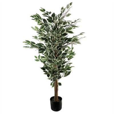 Artificial 130cm Tall Variegated White/Green Bushy Ficus Tree