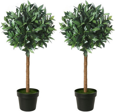 Artificial Bay Laurel Trees Pair with Black Trunk - 4 Feet Laurel Trees Set