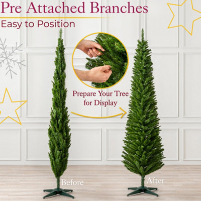 Artificial Christmas Tree Slim Pencil Spruce With Stand Christow 7ft