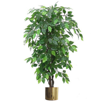 Artificial Ficus Tree Plant Green Bushy Ficus 120cm Gold Metal Planter