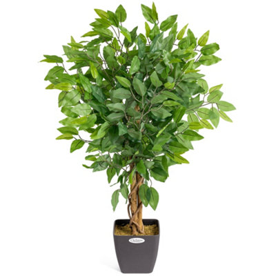 Artificial Ficus Tree Realistic Faux House Plant Decoration in Pot 3ft ...