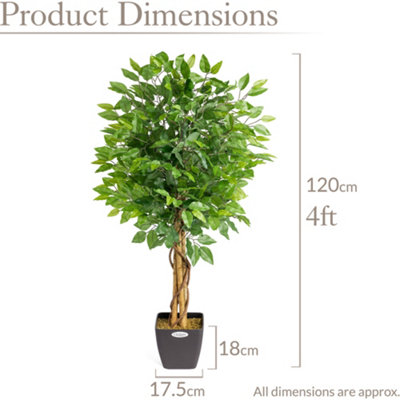Artificial Ficus Tree Realistic Faux House Plant Decoration in Pot 4ft