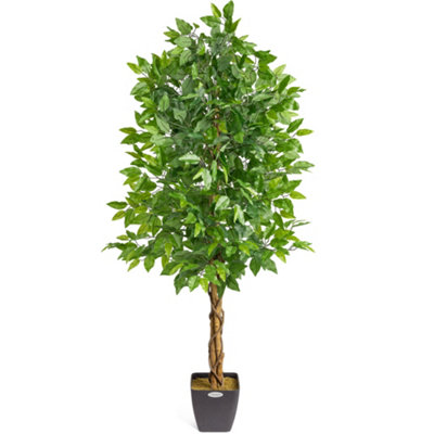 Artificial Ficus Tree Realistic Faux House Plant Decoration in Pot 5ft ...