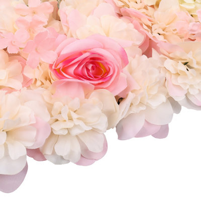 Artificial Flower Wall Backdrop Panel, 60cm x 40cm, Blush Pink & Berries