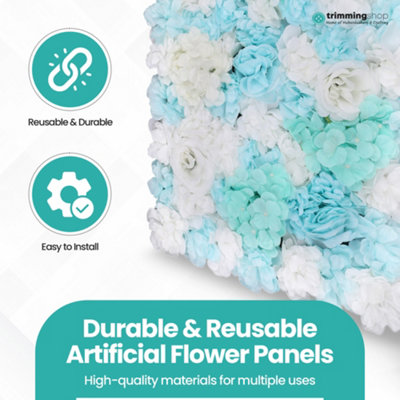 Artificial Flower Wall Backdrop Panel, 60cm x 40cm, cm, Sky Blue li ...