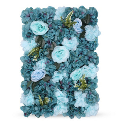 Artificial Flower Wall Backdrop Panel, 60cm x 40cm, Turquoise Blue with ...