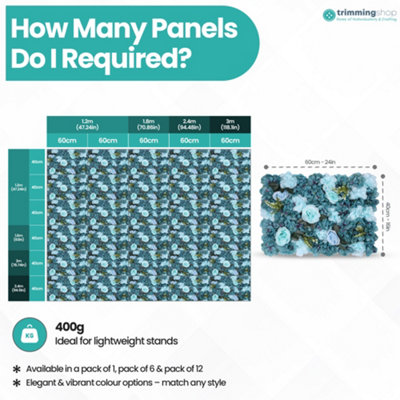 Artificial Flower Wall Backdrop Panel, 60cm x 40cm, Turquoise Blue with ...