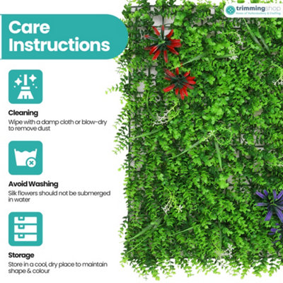 ARTIFICIAL GREEN GRASS PANEL BACKDROP, 60CM X 40CM, WITH LEAF & FLOWER