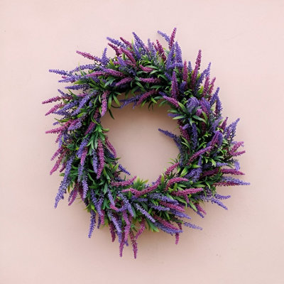 Artificial Lavender Flower Wreath with Hanging Loop in Purple 50cm