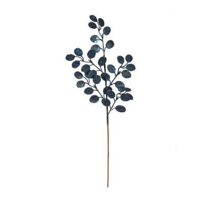 Artificial Navy Blue Glittery Eucalyptus Stem H61 cm | DIY at B&Q