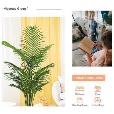 Artificial Palm Tree Fake Tree with Lifelike 15 Leaves Faux Plant 5.2FT ...
