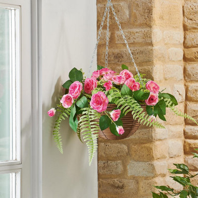 Artificial Pink Regal Hanging Basket - UV & Weather Resistant Faux ...