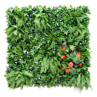 Artificial Plant Wall Panel Realistic Evergreen Flower Foliage - Indoor ...
