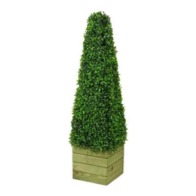 Artificial Pyramid Tree 90cm UV Resistant Topiary in Wooden Planter for ...