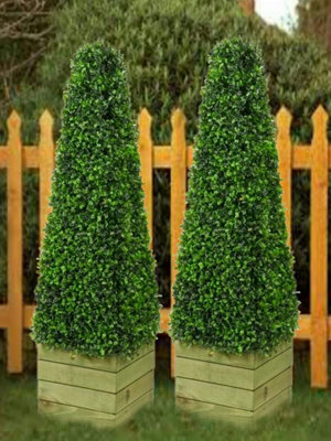 Artificial Pyramid Tree 90cm UV Resistant Topiary in Wooden Planter for ...