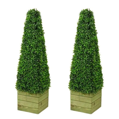 Artificial Pyramid Tree Pair Decorative Faux Topiary Plants for Indoor ...