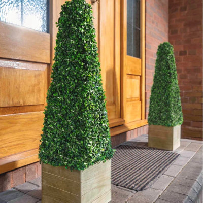 Artificial Pyramid Tree Pair Decorative Faux Topiary Plants for Indoor ...