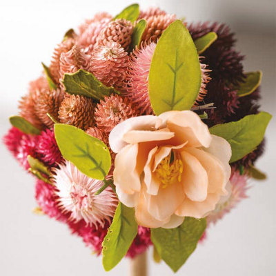 Artificial Strawflower Topiary Ball - Faux Helichrysum, Rose, Leaves ...