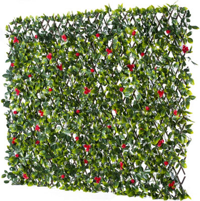 Artificial Willow Fence Screen With Red Flowers on Trellis Hedge ...