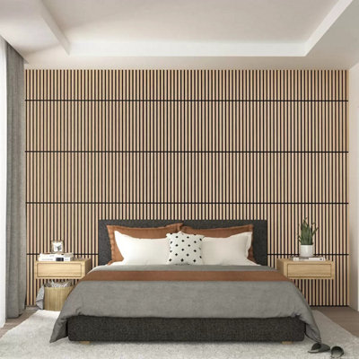 Artika Sonolok Acoustic Wall Panels 4 Pack - Oak & Black MDF Felt ...
