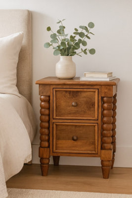 Artisan Furniture Solid Wood Barley Twist Bedside, 2 Drawers, Light Brown