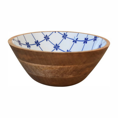 Artisan Furniture Solid Wood Blue and White Bowl Set of 2