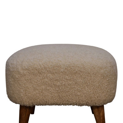 Artisan Furniture Solid Wood Boucle Cream Square Footstool