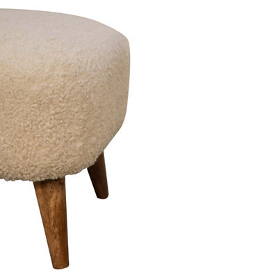 Artisan Furniture Solid Wood Boucle Cream Square Footstool