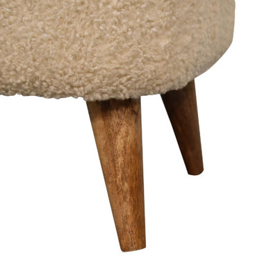 Artisan Furniture Solid Wood Boucle Cream Square Footstool