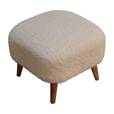 Artisan Furniture Solid Wood Boucle Cream Square Footstool