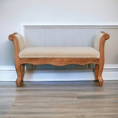 Artisan Furniture Solid Wood Cream Boucle French Style Bench