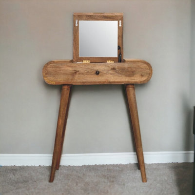 Artisan Furniture Solid Wood Mini Oak-ish Round Dressing Table