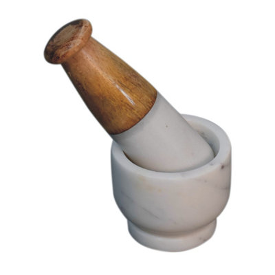 Artisan Furniture Solid Wood & Small Marble Pestle and Mortar, White ...