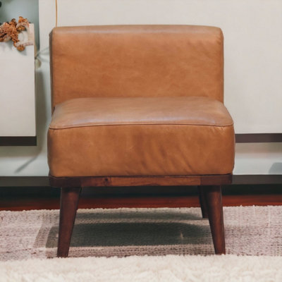Artisan Furniture Solid Wood Tan Buffalo Backrest Footstool