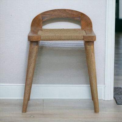 Artisan Furniture Solid Wood Woven Raised Back Stool