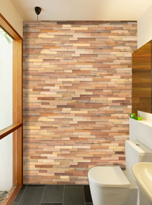 Artisan Smooth Meranti Hardwood Wall Tile - Natural - (L)70cm x (W)15cm ...
