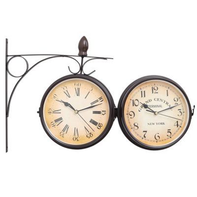 ARTLOGE 29x8.2x31cm Wall Clock Double Sided Train Station Retro Hanging ...