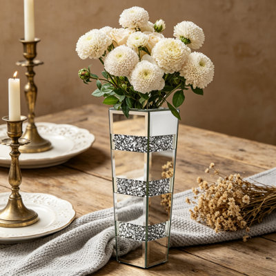 Artloge 30cm H Crushed Diamond Mirrored Vases Silver Glass Flower Vases ...