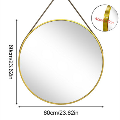 Artloge 60cm Gold Round Wall Mirror with Strap Aluminum Frame Hanging ...