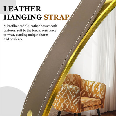 Artloge 60cm Gold Round Wall Mirror with Strap Aluminum Frame Hanging ...